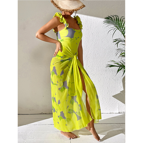 Lemon Ruffle Bikini And Sarong Set – Twirl Around World