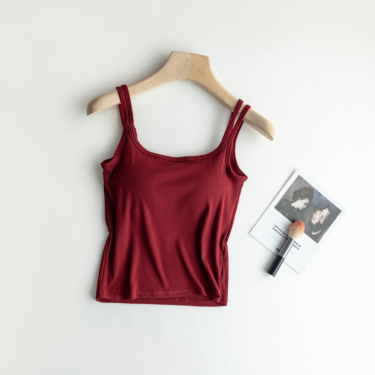 Crimson Ribbed Built-In Bra Camisole – Twirl Around World